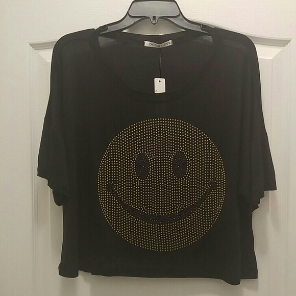 Ocean Drive | Tops | Nwt Bling Gem Smiley Face Tee | Poshmark